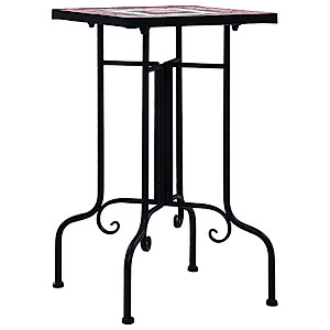 Plant Display Tbale,Outdoor Mosaic Side Table with Ceramic Table Top,Outdoor Accent Table, Outdoor Patio Furniture,Indoor End Table for Patio Garden,Mosaic Side Table (Terracotta and White) Ceramic