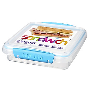 Sistema KLIP IT Accents Collection Sandwich Box Food Storage Container, 15.2 oz./0.5 L, Color Received May Vary