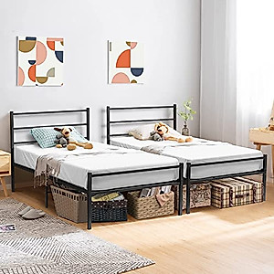 4 EVER WINNER Twin Bed Frames with Headboard, Twin Platform Bed Frame with Steel Slat Support, 14 Inch Under Bed Storage, No Box Spring Needed, Noise Free, Anti-Slip, Easy Assembly, Black