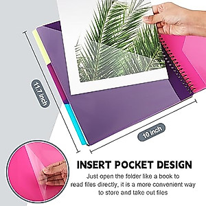 Yeaqee 8 Pack 12 Pocket Spiral Folders Notebook Bulk with Clear Front Pocket, Binder Project Organizer with 6 Dividers and Tab