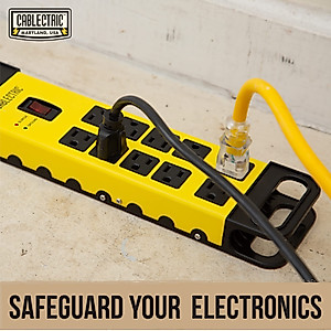 10 Outlet Heavy Duty Surge Protector Power Strip - Industrial Black and Yellow Metal Surge Protector with 15 Foot Extension Cord | Cablectric is an American Owned Brand