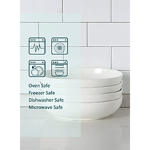 Teocera Pasta Bowls, Salad Bowls Set, Large Serving Bowls, 50 Ounce Porcelain White Bowls Set of 4 - Square Design, Microwave Dishwasher Safe