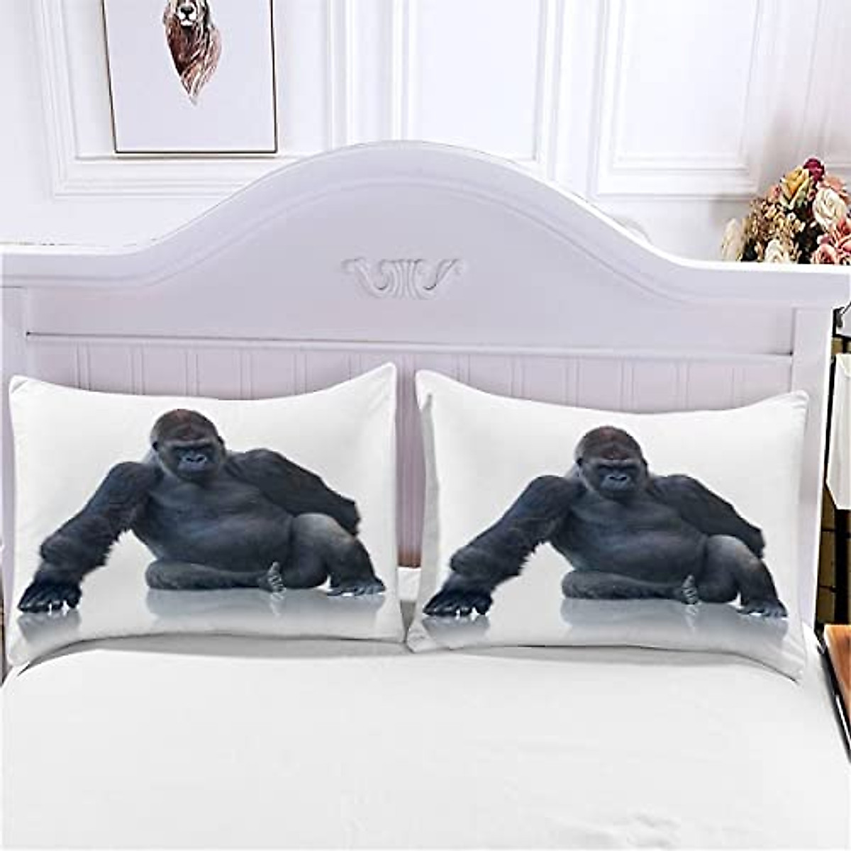 Quilt Cover Queen Size Chimpanzee Animal 3D Bedding Sets Mammal Duvet Cover Breathable Hypoallergenic Stain Wrinkle Resistant Microfiber with Zipper Closure,beding Set with 2 Pillowcase