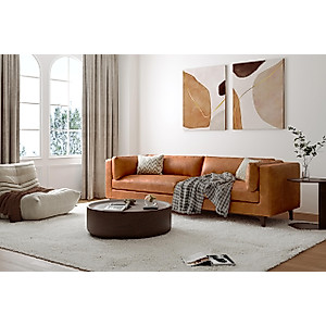 Valencia Mary Leather Couch 93" | Top Grain Nappa 11000 Leather Wide Seat, Solid Wood Frame, Plush Cushioning, Top-Stitched French Seams, Saddle Tan