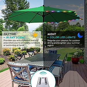 HIPPUS Led Patio Umbrellas 9FT Umbrella Outdoor Patio,with Colour LED Lights, Waterproof,Premium Table Umbrella Outdoor Patio,6 Steel Ribs, Dark Green
