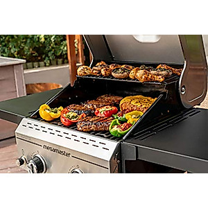 Megamaster 720-0864MA 2 Burner Propane Barbecue Gas Grill, for Camping, Outdoor Cooking, Patio, Garden Barbecue Grill, 28000 BTUs, with Foldable Side Table, Silver and Black