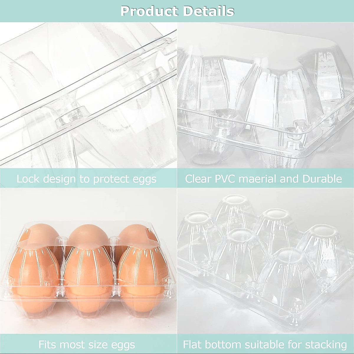 DAJAVE 100 Pack Plastic Egg Cartons, Clear Egg Cartons Cheap Bulk, Holds up for 6 Eggs Securely, Plastic Egg Holder for Family, Pasture, Farm Markets Display(Medium)
