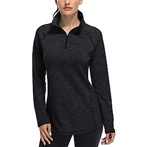 Miusey Long Sleeve Workout Tops for Women to Wear with Leggings,Ladies Hiking T-Shirt with Zipper Classy Plain Quick Drying Polo Pullover Stretch Athletic Pilates Cycling Tee Black2 M