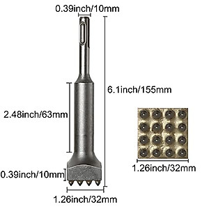 6 Inch x 1 1/4 Inch SDS Plus Bushing Tool Concrete SDS Max Bushing Bit Square Head Concrete Roughness Coating Remove Bushing Bit for Rotary Hammer, Stone, Brick Wall (SDS Plus 16 Pins)