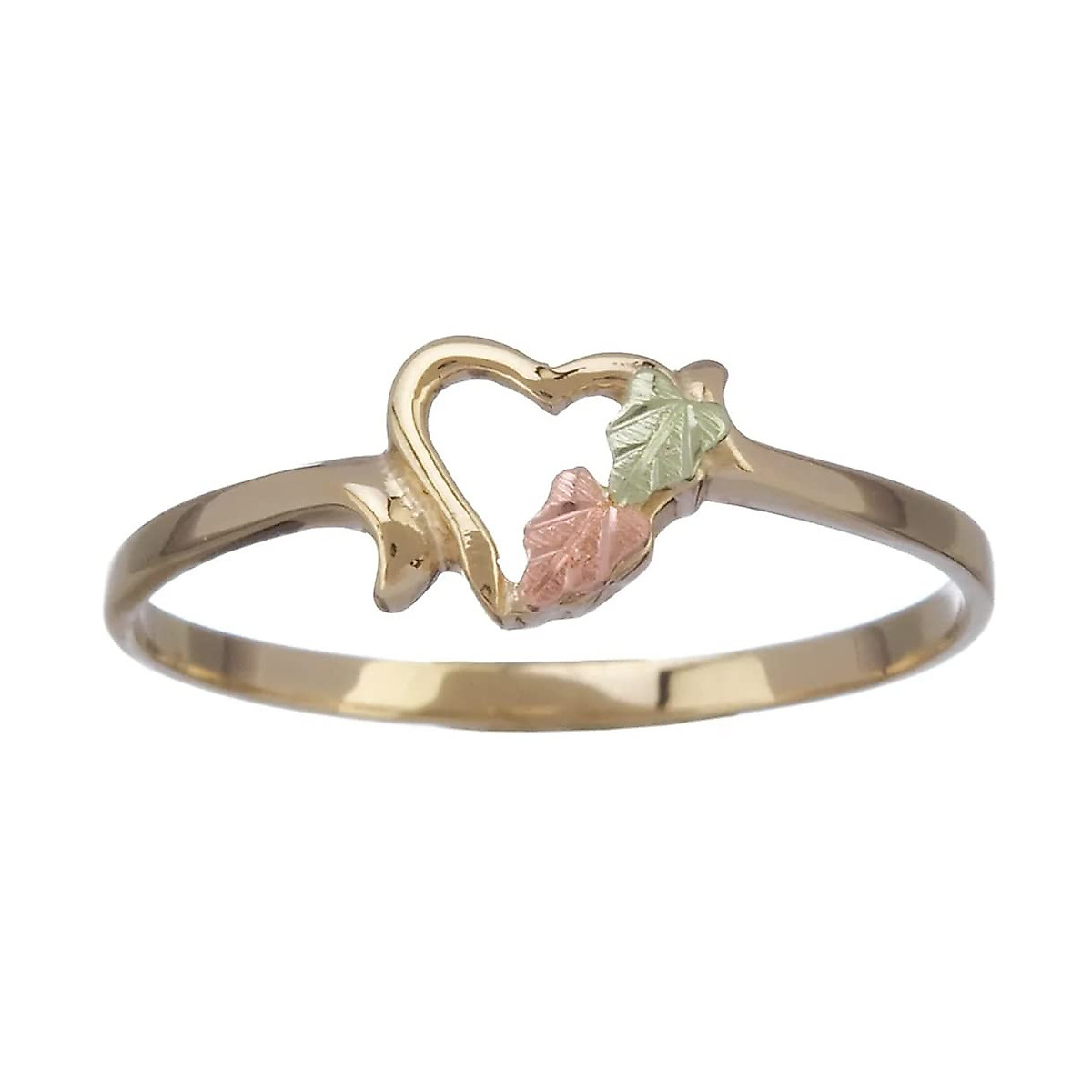 Petite Open Heart Ring, 10k Yellow Gold, 12k Pink and Green Gold in Black Hills Gold Motif, Size 7.75