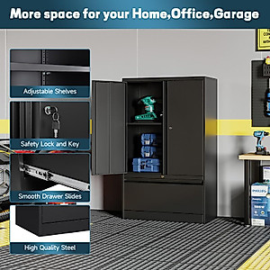 AFAIF Metal File Cabinets, Lateral Filing Cabinet with 1 Drawers,51" H File Cabinet for Home Office, Office Storage Cabinet with Adjustable Storage Shelves for Letter/Legal/A4 Size Files,Black