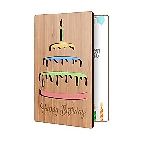 Happy Birthday Card by HeartSpace, Birthday Frosting Design: Premium Wooden Greeting Cards Handmade From Sustainable Real Bamboo Wood