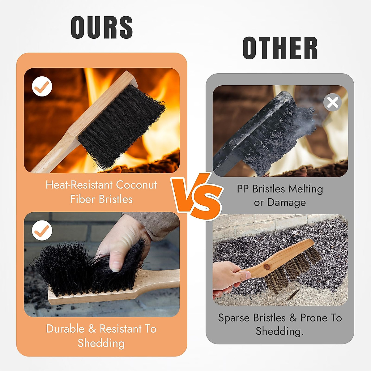 INNO STAGE Ash Shovel and Brush Set -Extra Large Fireplace Tools Set Hearth Indoor Outdoor Modern Firepit Coal Shovel and Brush Kit Cleaning Tool Rust Resistant