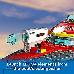LEGO City Fire Rescue Boat 60373, Toy Floats on Water, with Jetpack, Dinghy and 3 Minifigures, Everyday Hero Toys for Kids, Boys and Girls Ages 5+