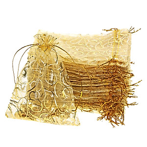 Shapenty 50PCS Organza Gift Bags Wedding Favor Candy Business Samples Display Jewelry Pouch Wrap with Drawstring for Baby Shower and Birthday Party (Gold)