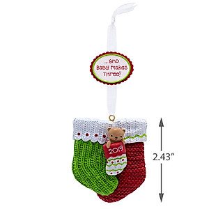 Hallmark Keepsake 2019 Year Dated Baby Makes Three First Christmas Stocking Ornament,