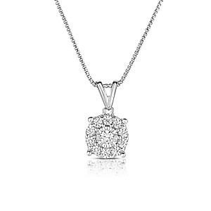 NATALIA DRAKE Miracle Halo 1/4 Cttw Diamond Necklace for Women in Rhodium Plated 925 Sterling Silver Color I-J/Clarity I2-I3