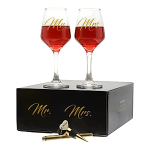 LUXLOVE Mr & Mrs Wine Glasses Set for Couples | Best Engagement Gifts for Her, Bridal Shower Gifts For Bride, Wedding Gifts For The Couple