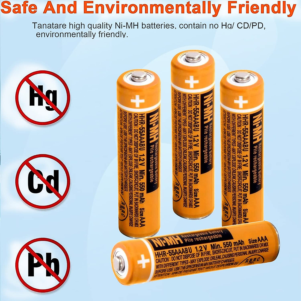 8 Pack 550mAh Nimh Rechargeable Battery, 1.2V HHR-55AAABU AAA Replacement Battery for Panasonic Cordless Phone