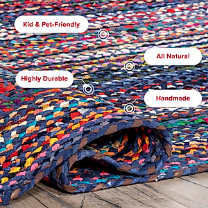 nuLOOM Tammara Bohemian Hand Braided Area Rug, Oval 5x8, Blue