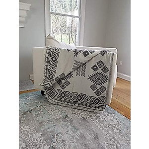 InfuseZen Bohemian Style Turkish Throw Blanket, Tribal Print Lightweight Throw, 100% Cotton Blanket for a Sofa or Partial Bed Cover, Thin Boho Turkish Throw (Charcoal)
