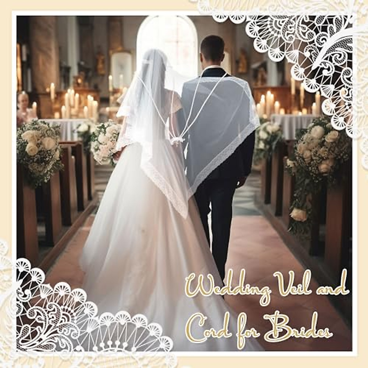 2 Pcs Wedding Veil and Cord Set, Wedding Lasso Lazo Para Boda with Cross for Catholic Wedding Ceremony Mexican Bridal Gifts(White Bowknot)
