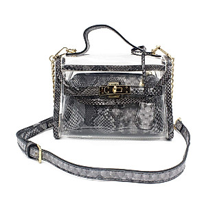 2-in-1 Snake Print Handbag Clear Stadium Shoulder Bag with Conceal Clutch Tote Bag Crossbody Purse