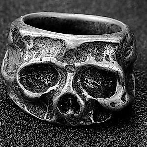 Stainless Steel Retro Vintage Antique Gothic Skull Death Biker Skeleton Cocktail Party Ring (Grey, 14)