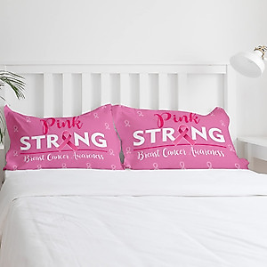 Yukro Duvet Cover Set Queen Size, Breast Cancer Awareness Pink Ribbons Pattern Soft 4 Pieces Bedding Set with Comforter Cover, A Pair of Pillowcases and Fitted Sheet for Bedroom Decor