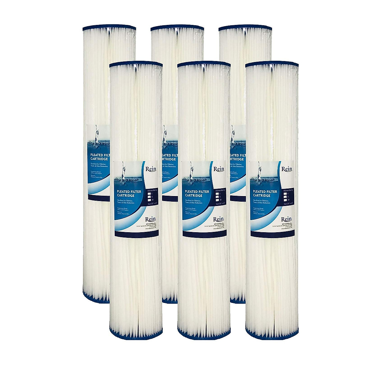 Pack of 6 - Whole House 20" x 4.5" Full Flow Pleated Sediment Filter Replacement Cartridge 1 Micron - Compatible with ECP5-BB, AP810-2, HDC3001, CP5-BB, SPC-45-1005, ECP1-20BB