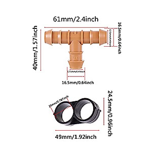 FOGWOWO Drip Irrigation Universal Tee 1/2inch(17mm.600 ID) Tubing Fitting, Barbed Connector for 1/2inch Drip Irrigation Pipe(25pcs /Pack)