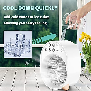 FAZHENWJ Portable Air Cooler Fan, Personal Air Cooler, 3000mAH Battery Powered Mini Air Cooler/Humidifier, Mini Humidifier Misting Fan, 3 Wind Speeds, USB Charging (White)