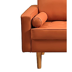 Container Furniture Direct 2-Piece Set Faux Leather Sofa for The Modern Living Room with Removable Cushions and Solid Wood Legs, Luxury Style Button-Tufted Loveseat and Couch, Red Orange
