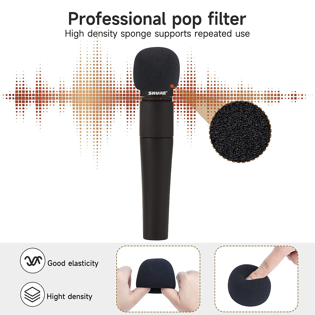 Shure SM57 Pop Filter Mic Foam Cover - SM57 Windscreen Wind Cover Compatible with Shure SM57-LC Microphone Black Noise Cancellation Windsock Cover 2 Pack by WIBOND