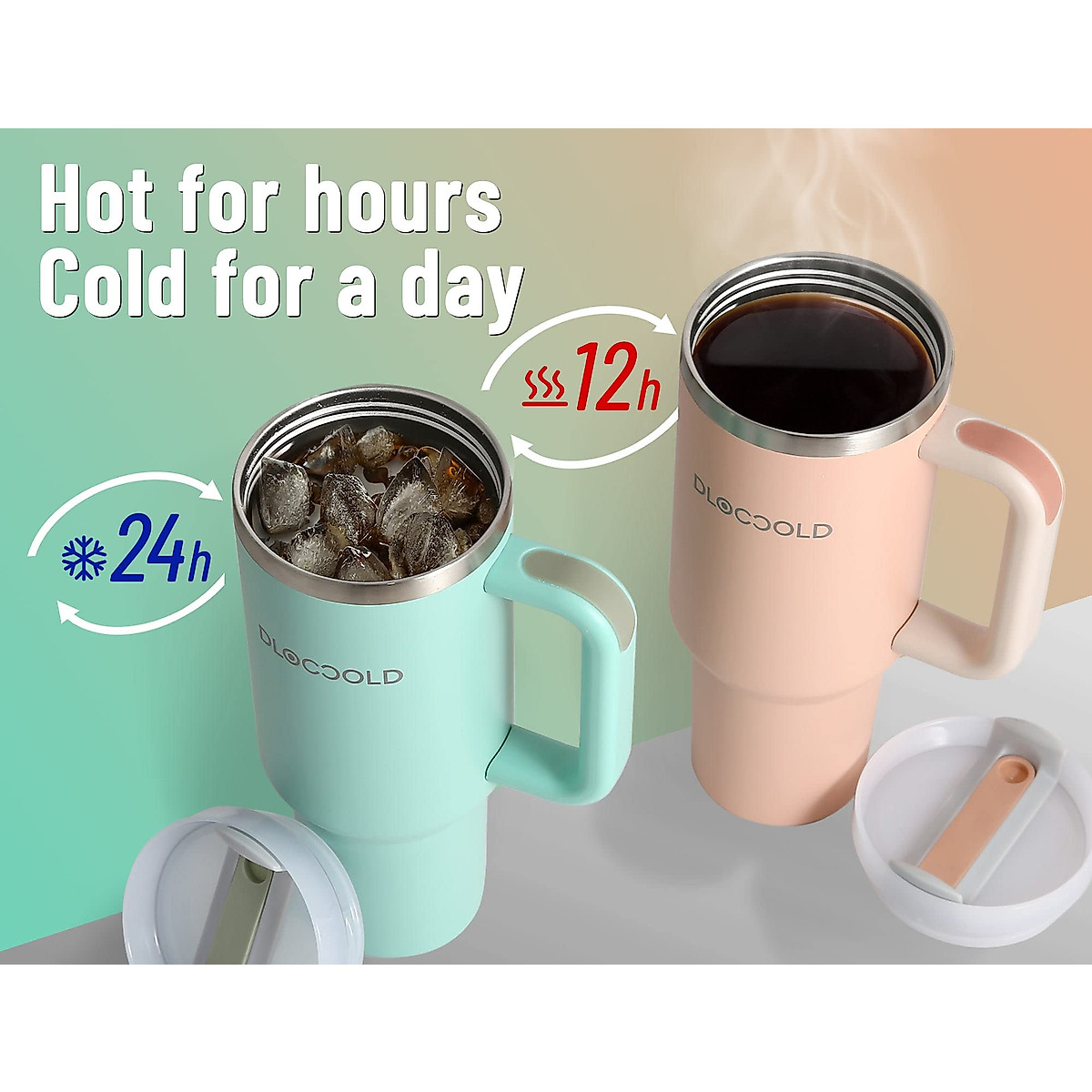 DLOCCOLD 40 oz Stainless Steel Tumbler with Handle, Insulated Tumbler With Lid & Straw, Travel Mug Cup Holder Friendly, Reusable Large Tumbler for Water, Iced Tea or Coffee, Gift for Men Women