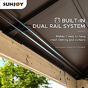 Sunjoy 11' X 11' Cedar Framed Wood Gazebo with Brown Double Steel Hardtop Roof Permanent Canopy for Garden, Backyard Shade, 11 x 11 ft-Chapman