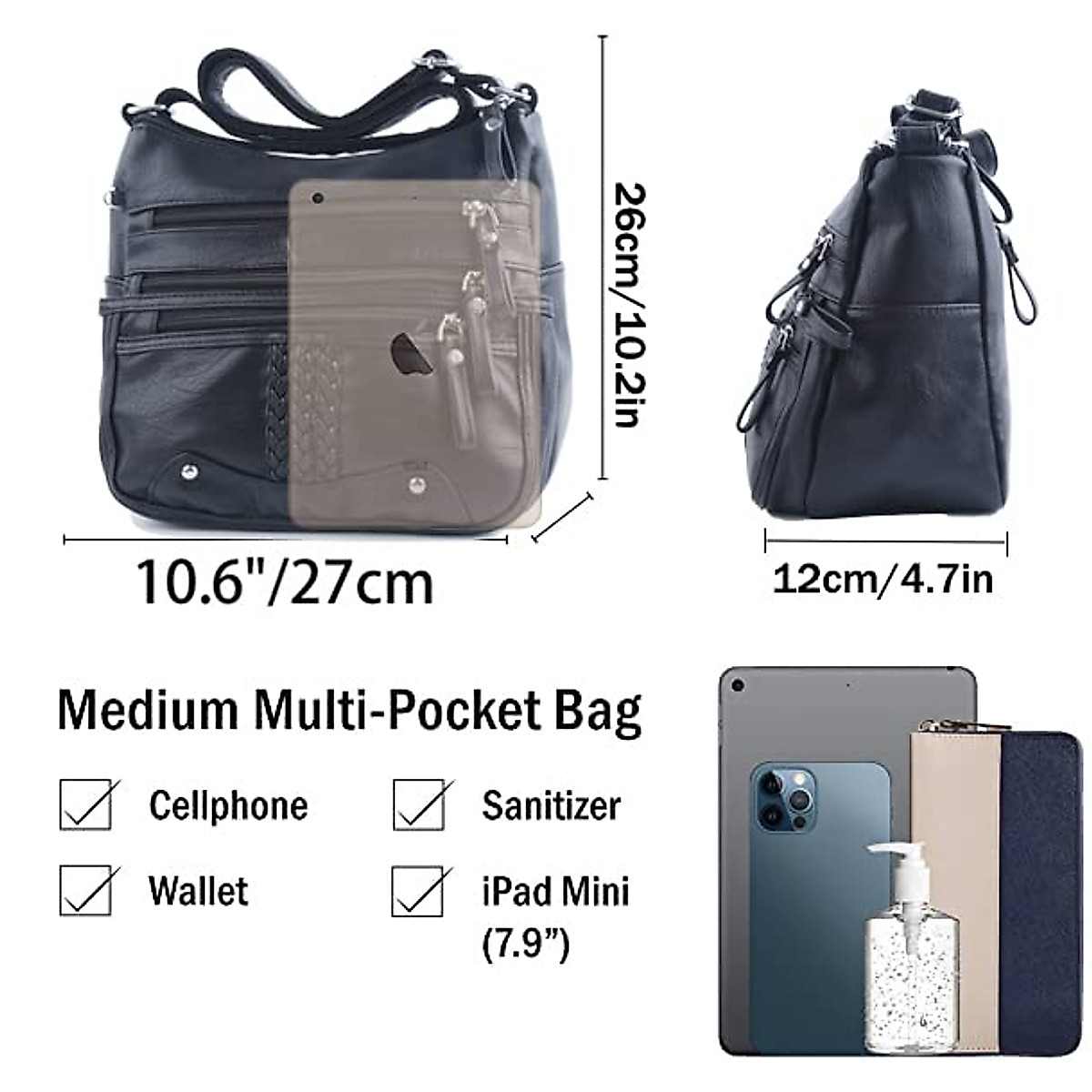 ELDA 10 Pockets Crossbody Purse for Women Medium Pocketbooks Ladies Soft PU Leather Shoulder Bag Ladies Top Handle Satchel