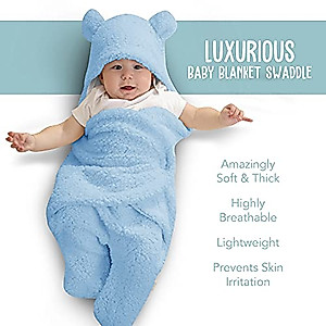 BlueMello Baby Swaddle Blanket | Ultra-Soft Plush Essential for Boys 0-6 Months | Receiving Swaddling Wrap Blue | Ideal for Infant Accessories and Newborn Registry | Perfect Baby Girl Shower Gift