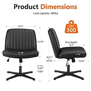 Sweetcrispy Office Chair No Wheels - Armless Desk Chair No Wheels Cross Legged Office Chair Wide Swivel Leather Home Office Desk Chairs