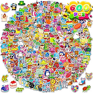 600Pcs Stickers for Kids, Water Bottle Stickers, Vinyl Waterproof Scrapbook Cute Bulk Stickers Pack for Laptop Skateboard Computer Guitar, Mixed Colorful Cool Stickers for Teens Kids Boys Girls
