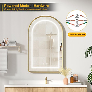 Mepplzian Lighted Arched Medicine Cabinet,Gold Medicine Cabinet Mirror,Recessed Medicine Cabinet with Mirror,Led Medicine Cabinet Mirror for Bathroom,Medicine Cabinet with Lights,Wall Mounted,20x31''