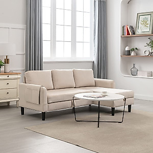 PEIHONGET Sleeper Sectional Sofa, 72.44" Velvet L-Shape 3 Seat with Pull Out Bed, Sectional Sofa Couch with Storage Chaise Living Room Bedroom Apartment (Beige)