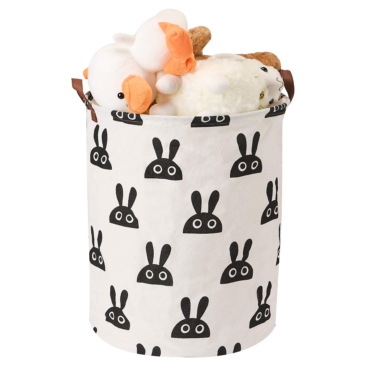 Large Sized Storage Basket, 19.6" Waterproof Canvas Storage Bin with Handles, Round Collapsible Organizer Kids Laundry Hamper for Nursery Clothes Toys - Rabbit