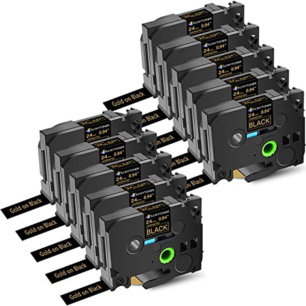 KCMYTONER Label Tape Refills Compatible for Brother P-Touch TZe 354 AZE Laminated Gold on Black Tape 0.94" 24mm for PTP700 P710BT P750W PTD600 PTD800W PT2430PC PTE550W PT9600 PTP900W, 10 Pack
