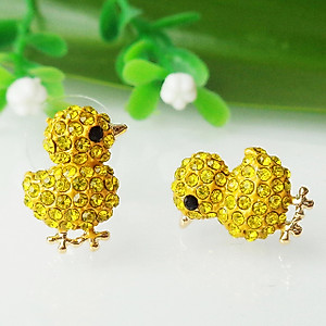 Navachi 18k Gold Plated Chicken Yellow Crystal Enamel Az1011s Stud Earrings