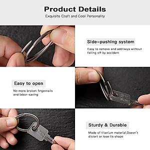 TISUR Oval Titanium Key Rings Bulk, Heavy Duty Quick Release Side Pushing Split Keyring Keychain,Strong Key Chain Rings (2PCS Large Oval titanium key rings)