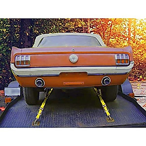 DC Cargo 2 Pack Ratchet Axle Strap Tie Downs (2" Wide x 114" Long) with Adjustable Ring and Slipfree Webbing for Secure Auto Hauling, Heavy-Duty Tow Straps for Car Trailers and Auto Carriers