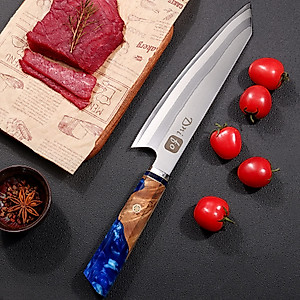 Dnifo Chef Knife, 8-inch Japanese Kiritsuke Chef Knife, Super Sharp Stainless Steel Professional High Carbon Japanese Kitchen Knife, Ergonomic Resin Wood Handle with Sheath Gift Box