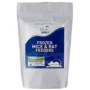 MiceDirect Frozen Rat Combo Pack of 50 Pinky & Fuzzie Feeder Rats - 25 Rat Pinkies & 25 Rat Fuzzies - Food for Corn Snakes, Ball Pythons, Lizards and Other Pet Reptiles-Freshest Snake Feed Supplies