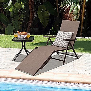 Tangkula Outdoor Chaise Lounge, Folding Recliner Lounge Chair with 5-Position Adjustable Backrest & 2-Position Footrest, No Assembly Required, Suitable for Patio Poolside Beach Yard (1, Brown)